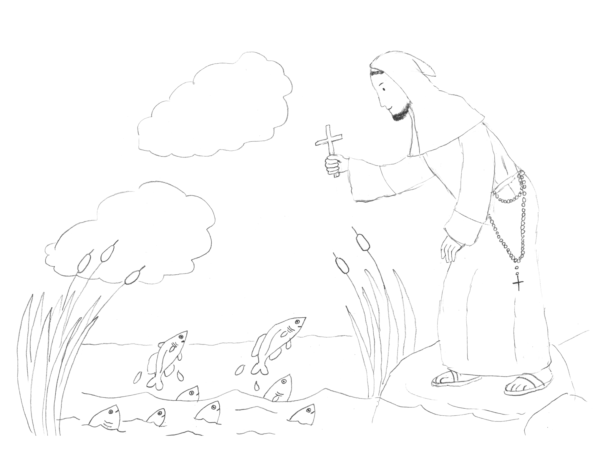 St. Anthony Preaching to the Fish Coloring Page – 5sparrows